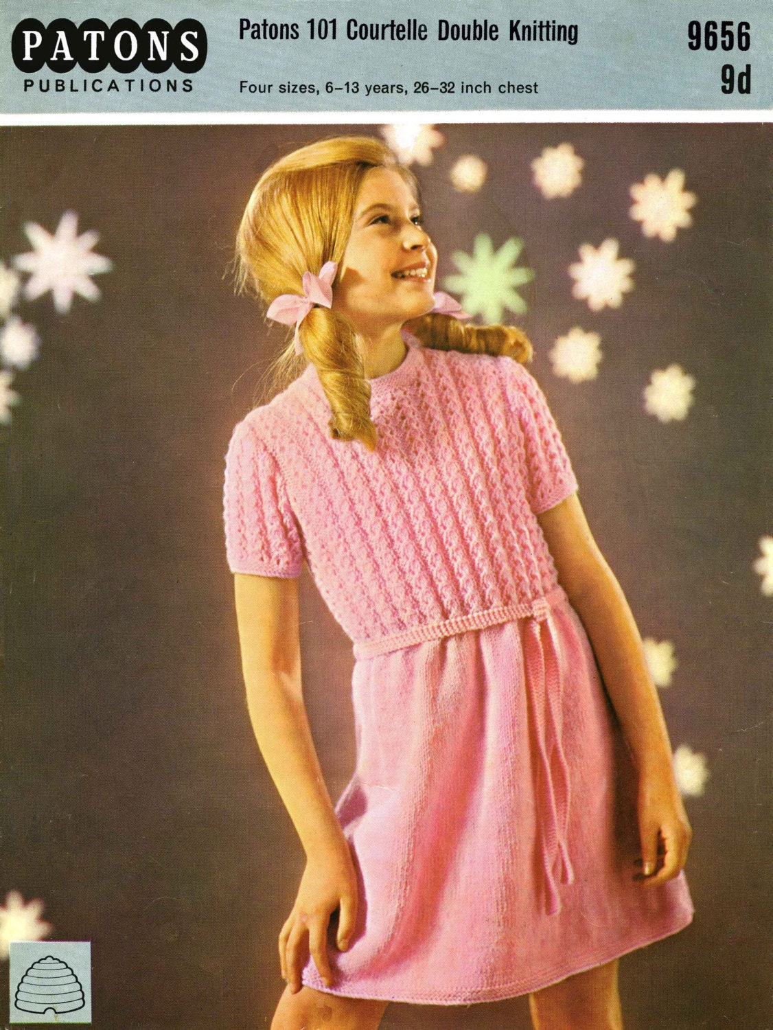 Girls Party Dress, 6-13 years, 26" - 32" Chest, DK, 60s Knitting Patte ...